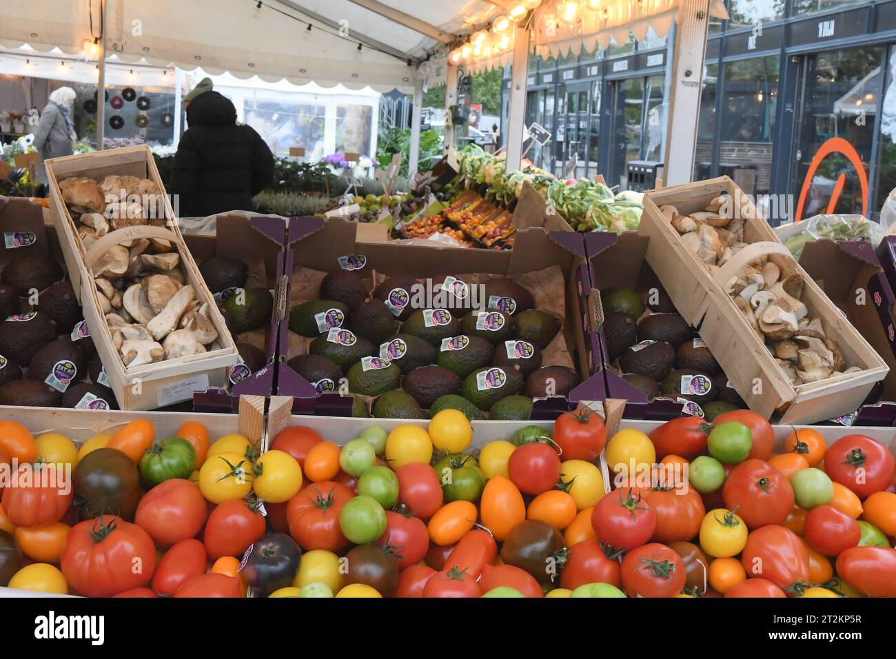 Copenhagen, Denmark /20 October. 2023/Shoppers at farmers market or ...