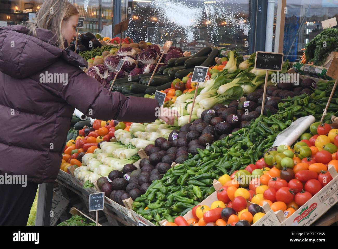 Copenhagen, Denmark /20 October. 2023/Shoppers at farmers market or ...