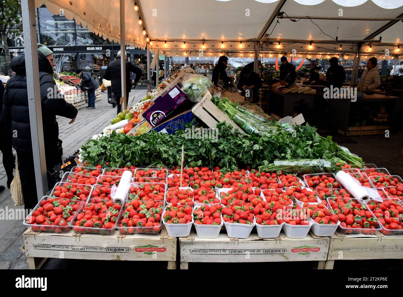 Copenhagen, Denmark /20 October. 2023/Shoppers at farmers market or ...