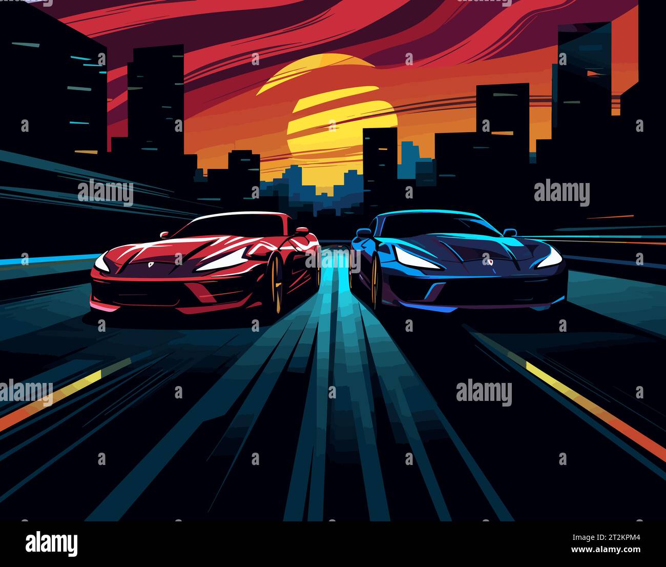Cityscape at sunset with cars Stock Vector Image & Art - Alamy