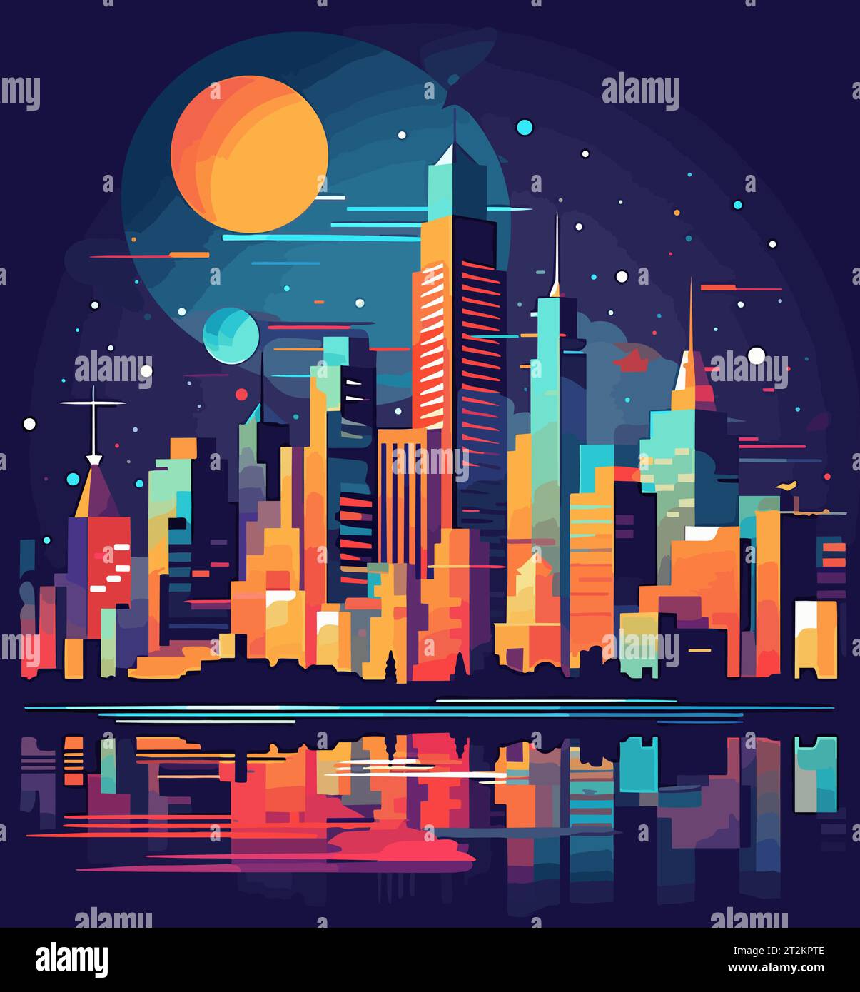Moonlit cityscape with skyscrapers Stock Vector Image & Art - Alamy