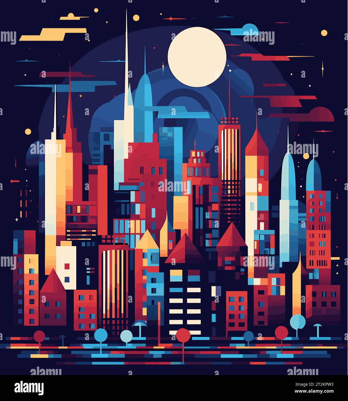 Nighttime cityscape vector illustration Stock Vector Image & Art - Alamy