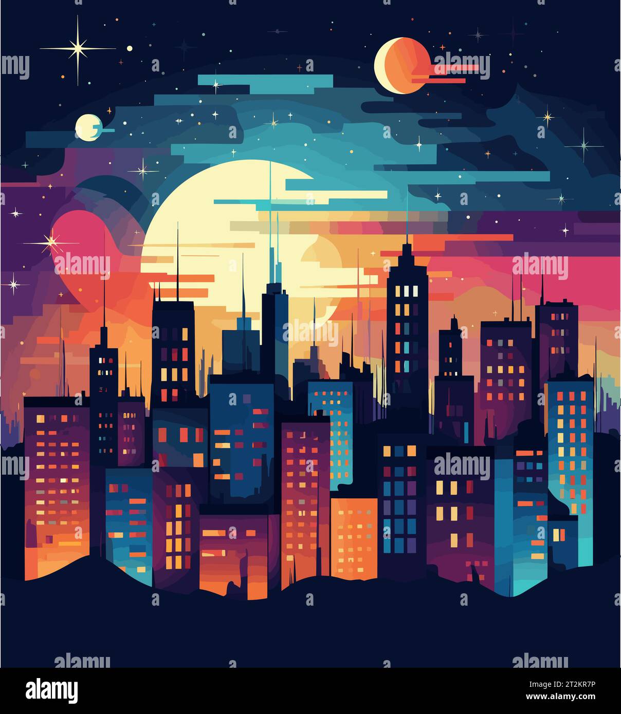 Moonlit cityscape vector illustration Stock Vector Image & Art - Alamy