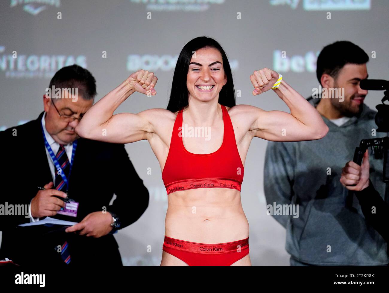 Karriss Artingstall during a weigh-in at Genesis Cinema, London. Picture date: Friday October 20 ...