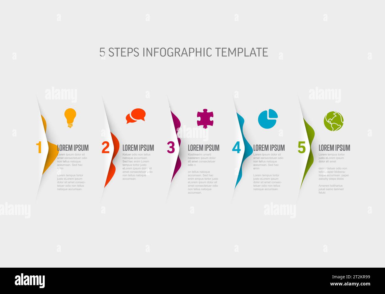 Vector five steps progress or options template with icons and color ...