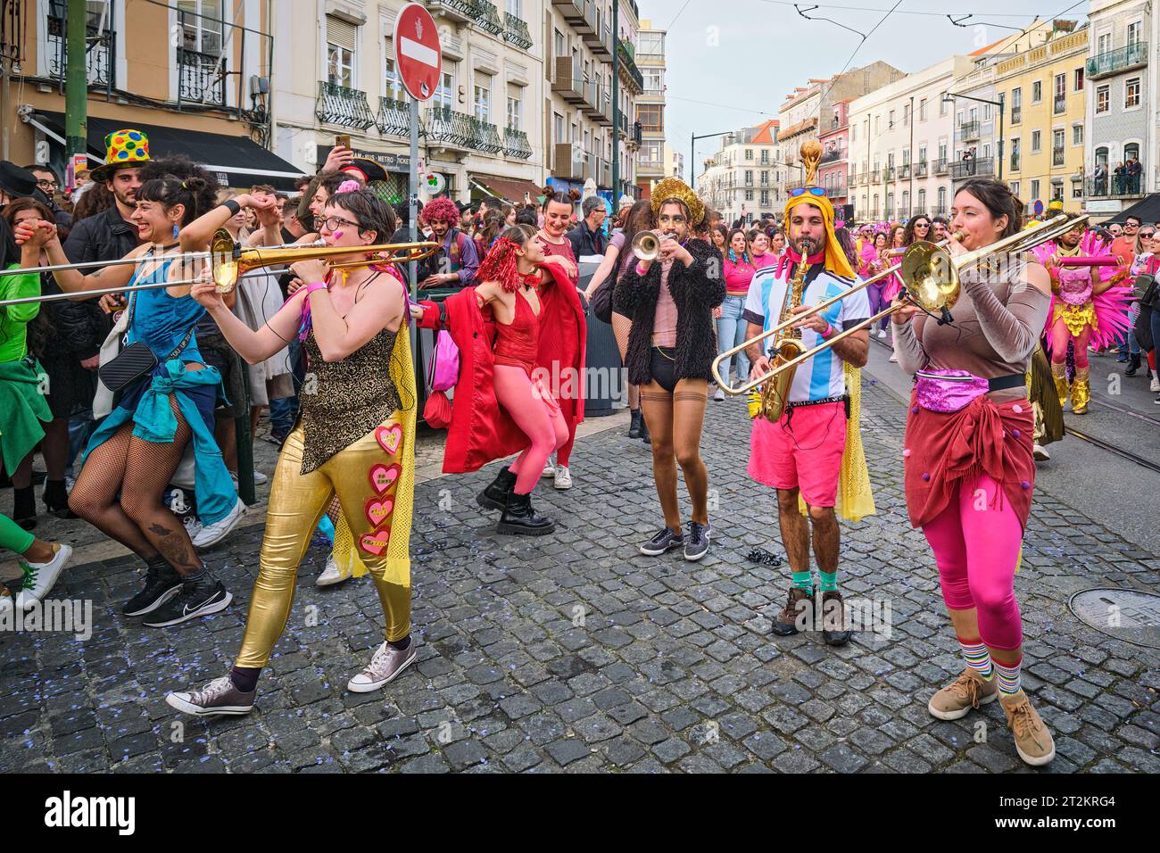 Carnival parade in streets of Lisbon by artistic collective Clandestine ...
