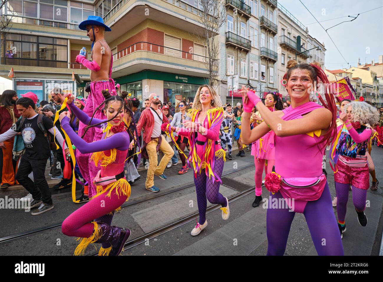 Carnival parade in streets of Lisbon by artistic collective Clandestine ...