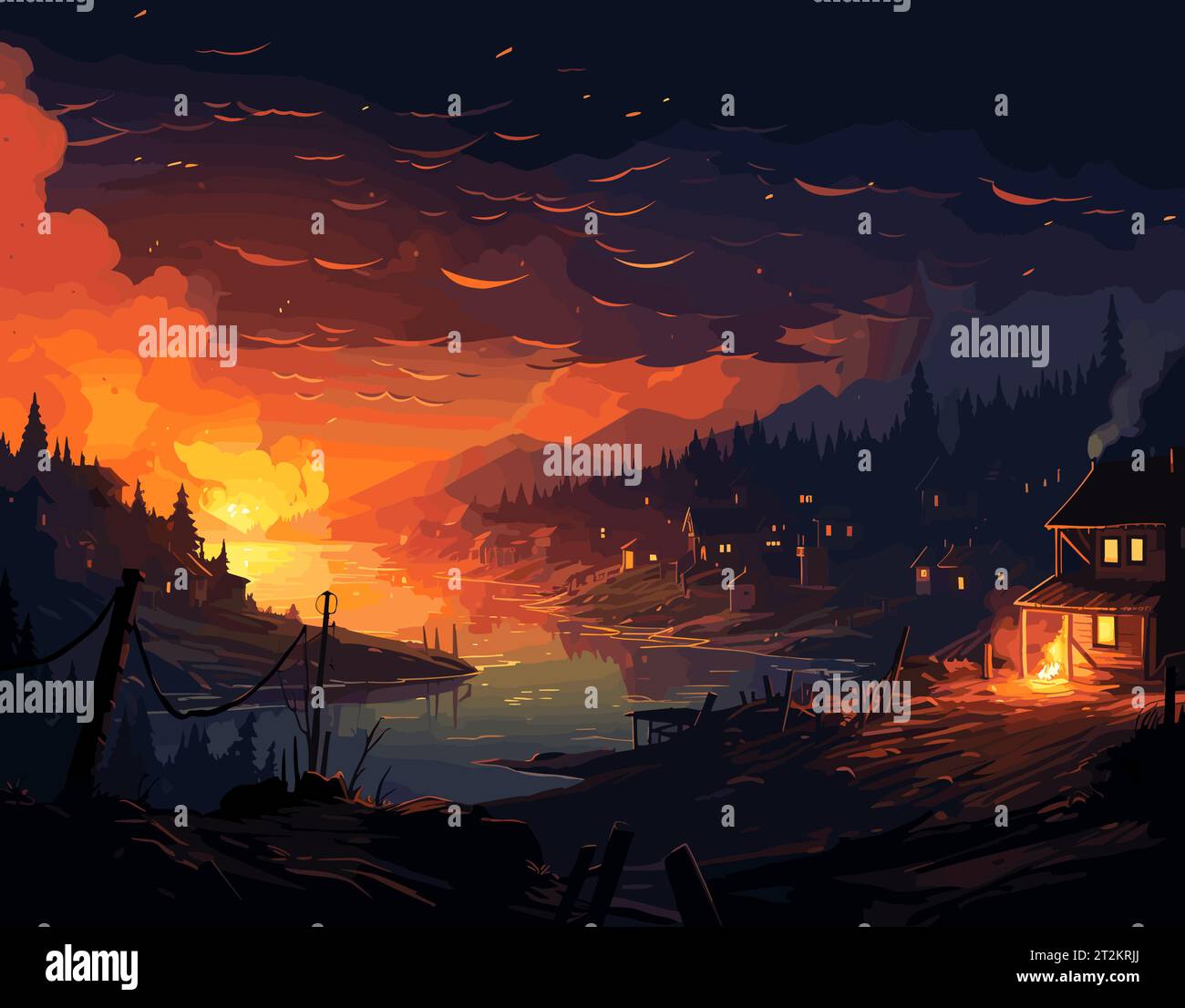 Burning House in Fantasy Landscape Stock Vector Image & Art - Alamy
