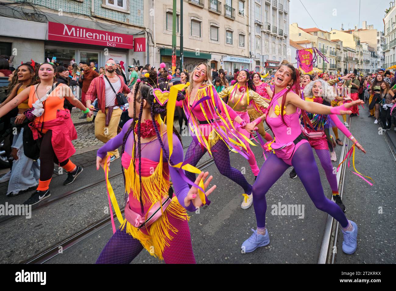 Carnival parade in streets of Lisbon by artistic collective Clandestine ...