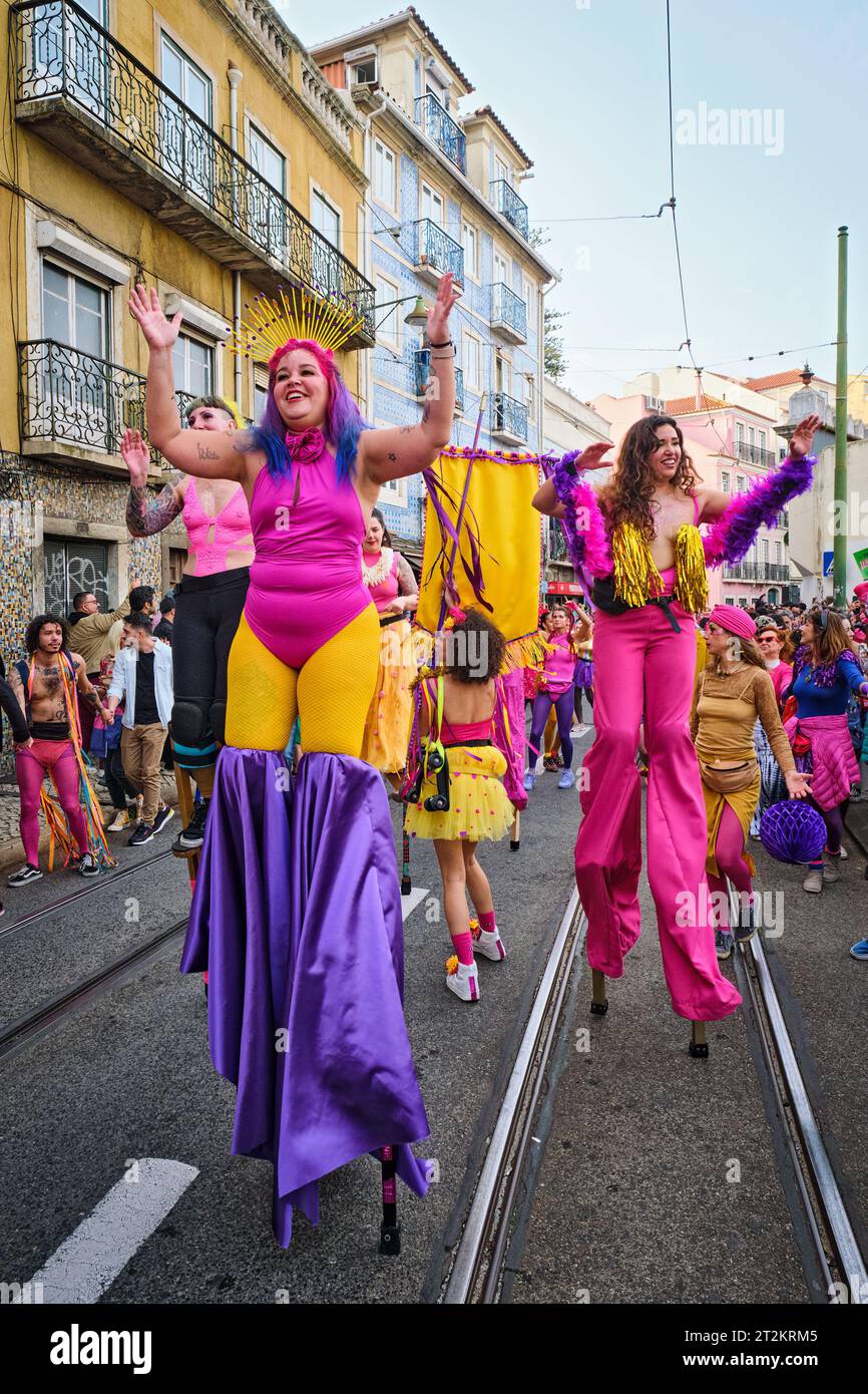 Carnival parade in streets of Lisbon by artistic collective Clandestine ...