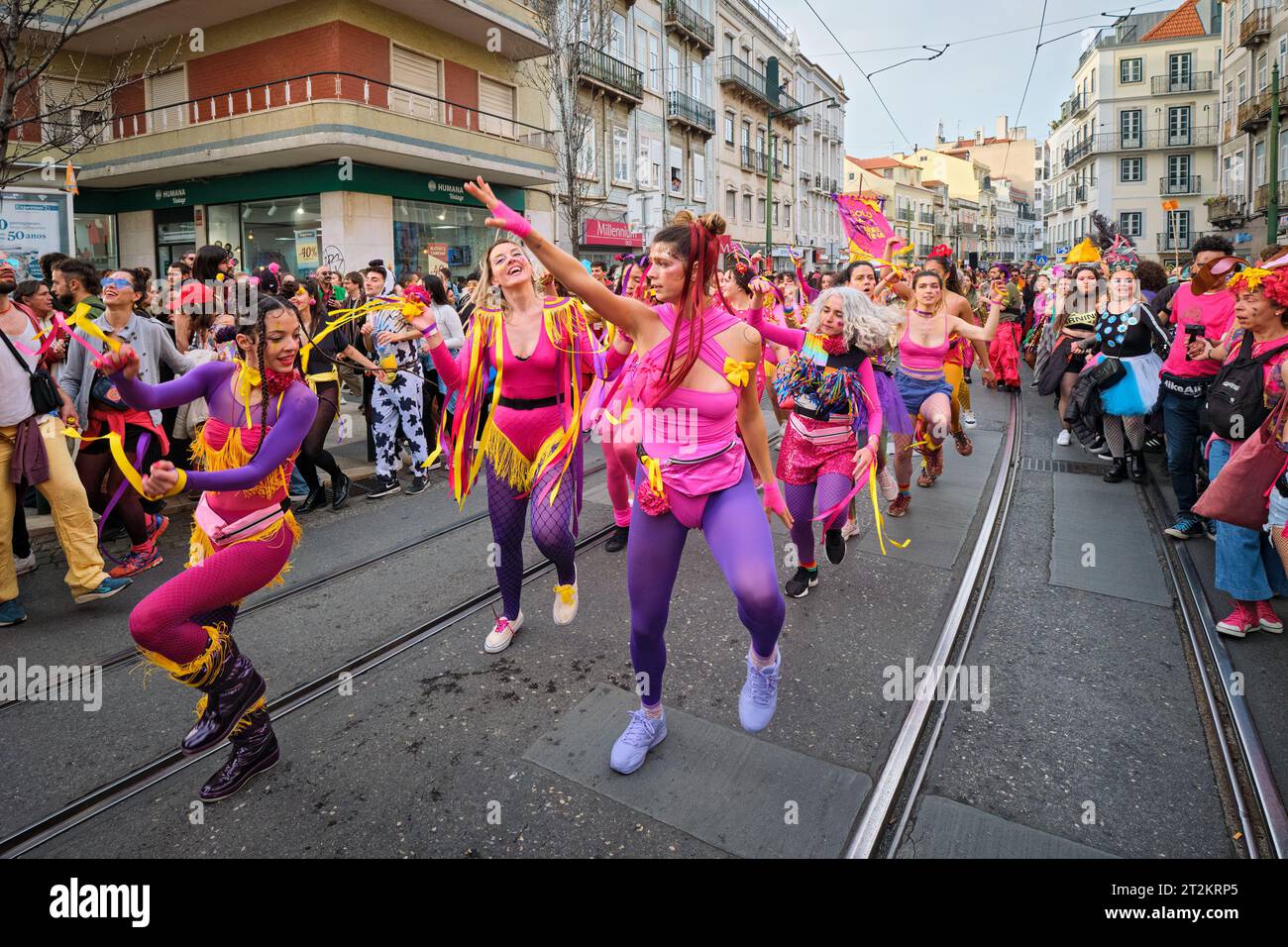 Carnival parade in streets of Lisbon by artistic collective Clandestine ...