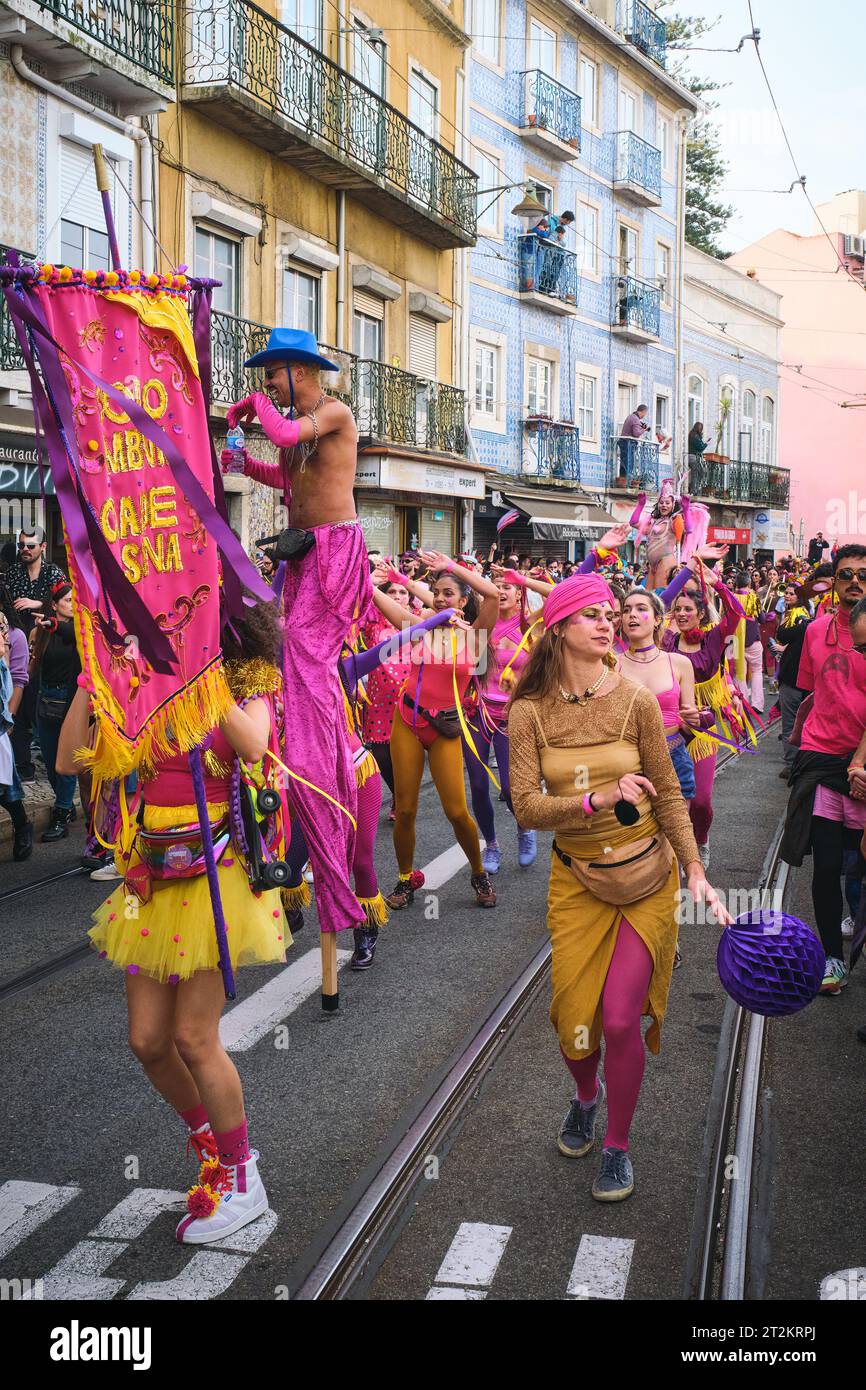 Carnival parade in streets of Lisbon by artistic collective Clandestine ...