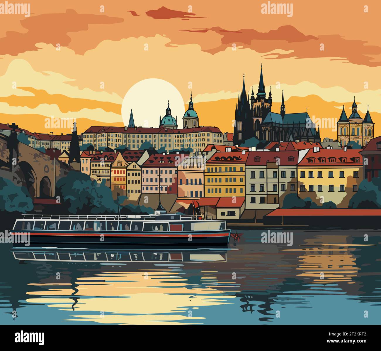 Prague cityscape sunset illustration Stock Vector Image & Art - Alamy