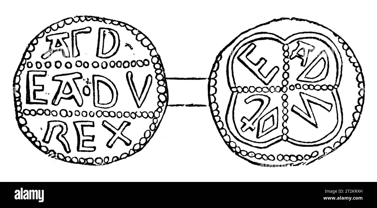 Drawing of a Silver Penny of Eawald, King of East Angli, 8th century ...