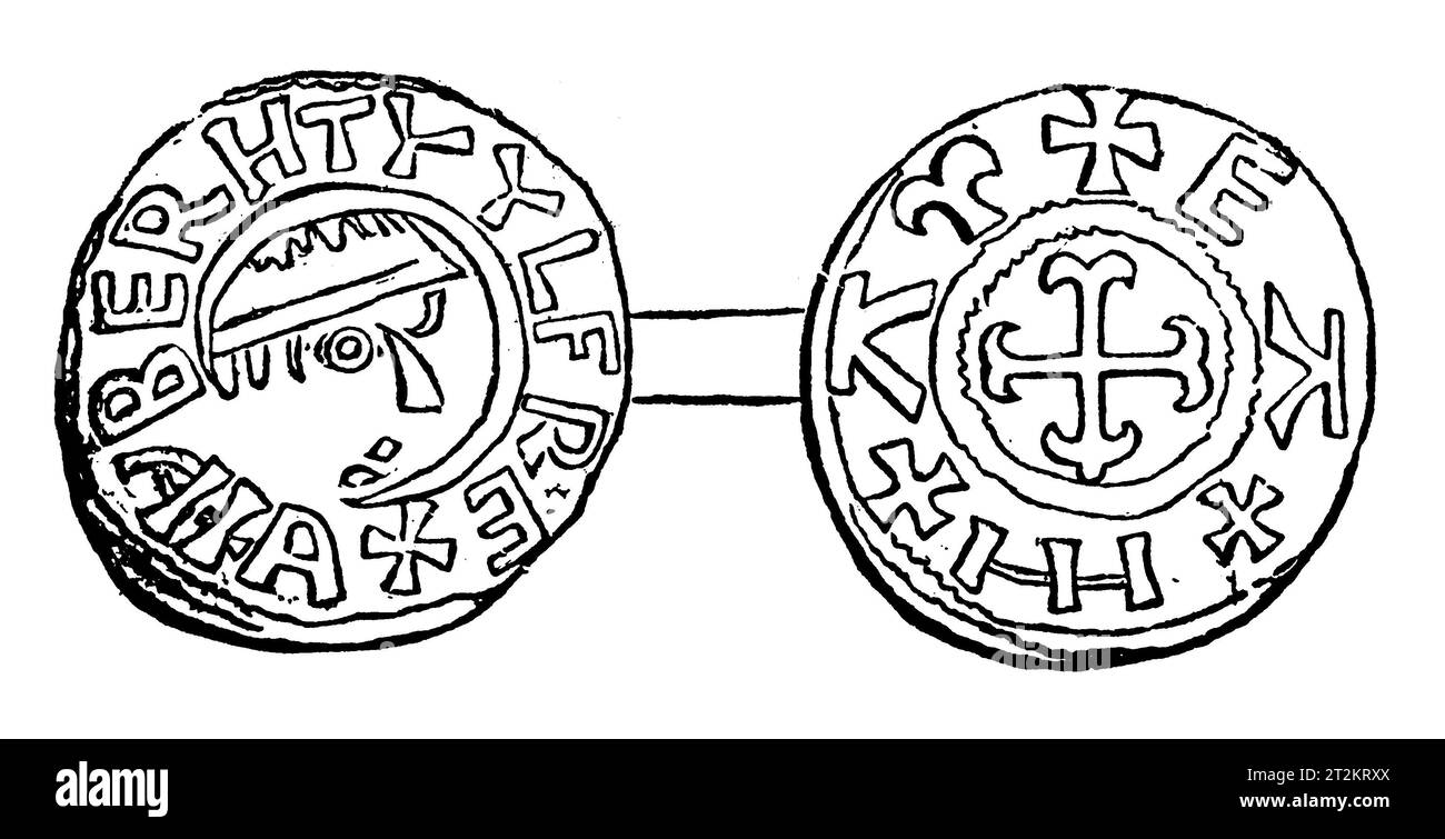 Drawing of a Silver Penny from the reign of King Beorhtwulf of Mercia ...