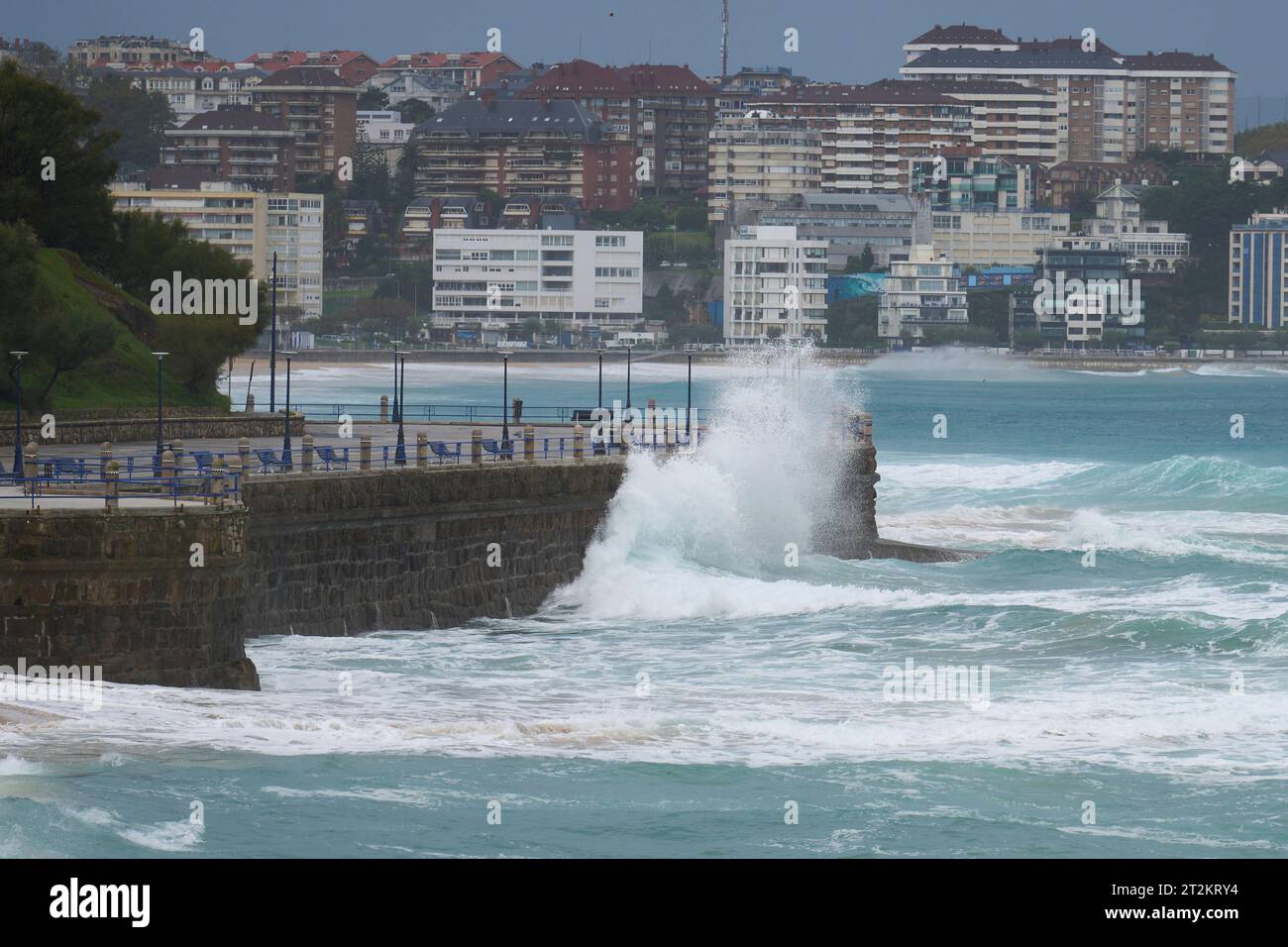 Waves on a beach in Santander, on October 20, 2023, in Santander ...