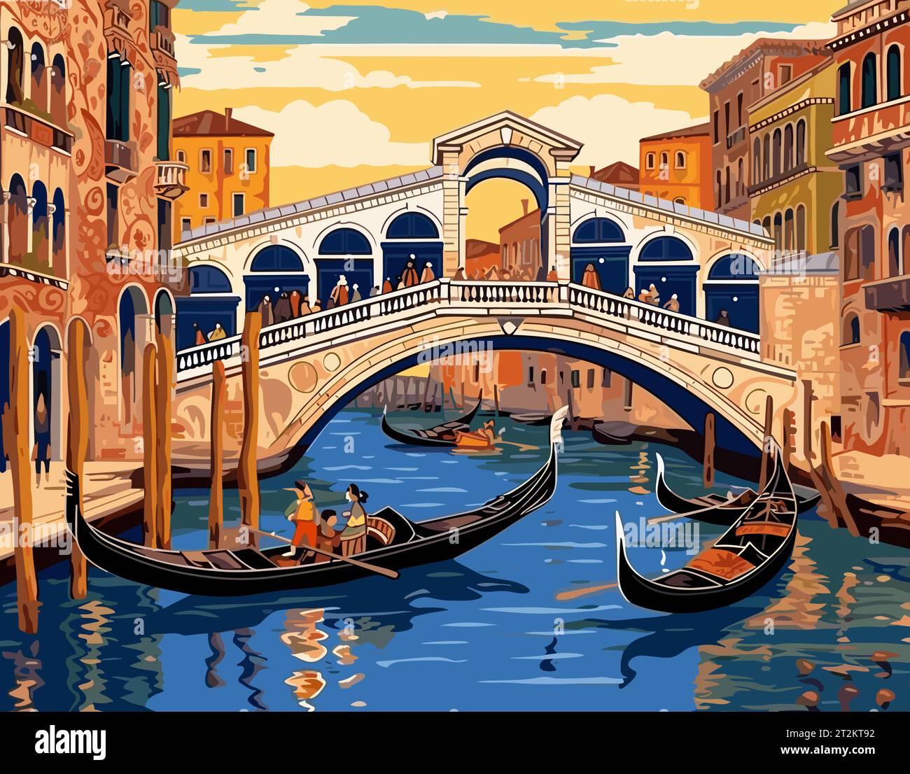 Venetian canal with gondolas and bridge Stock Vector Image & Art - Alamy