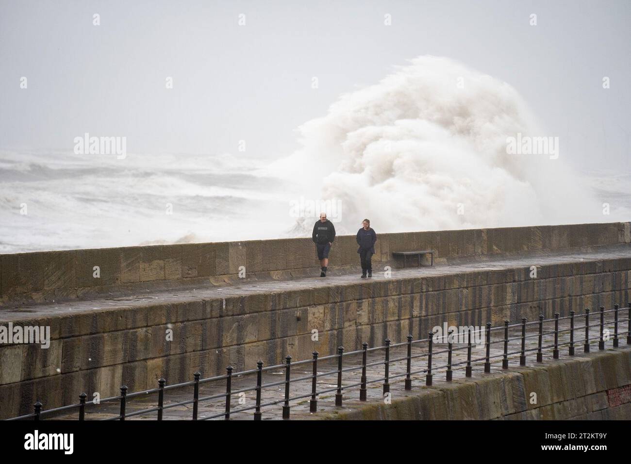 20/10/23. Hartlepool, UK. Huge waves caused by Storm Babet slam into ...