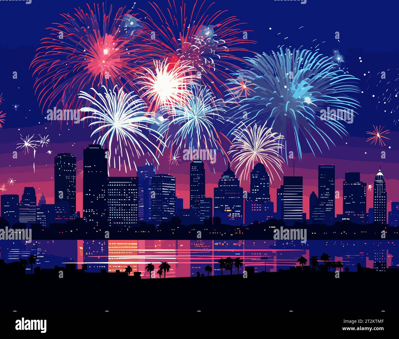 Cityscape with fireworks display Stock Vector Image & Art - Alamy