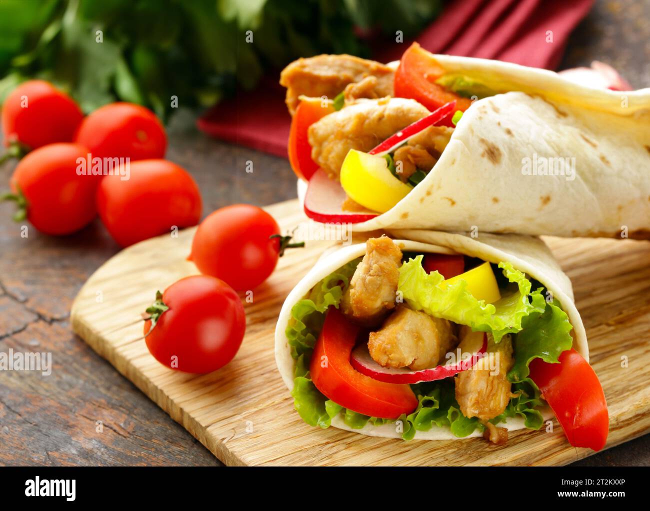 traditional food doner in pita bread with vegetables and chicken Stock ...