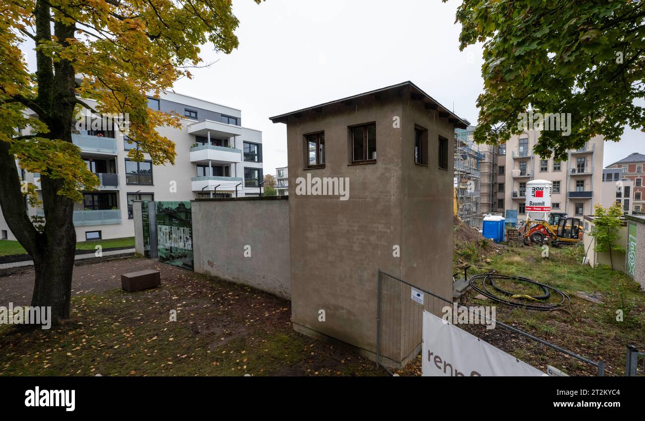 20 October 2023, Saxony, Chemnitz: A watchtower of the former Stasi ...