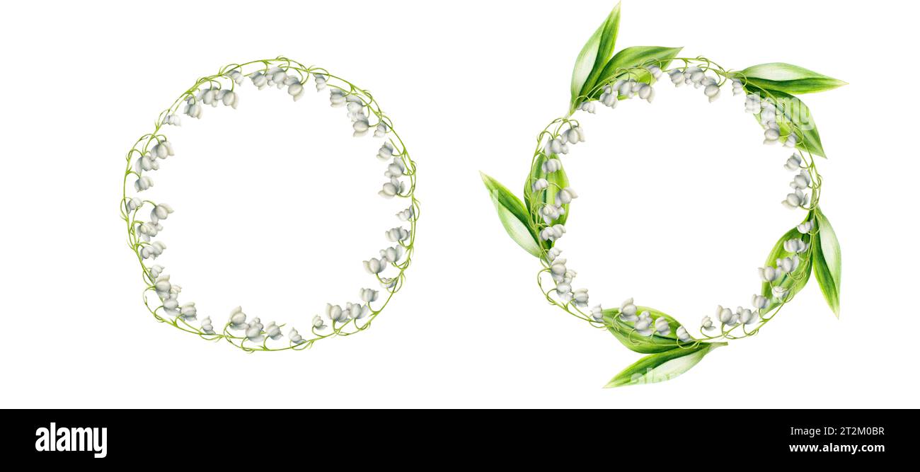 Watercolor set of frames and wreaths with bouquets of lilies of the ...