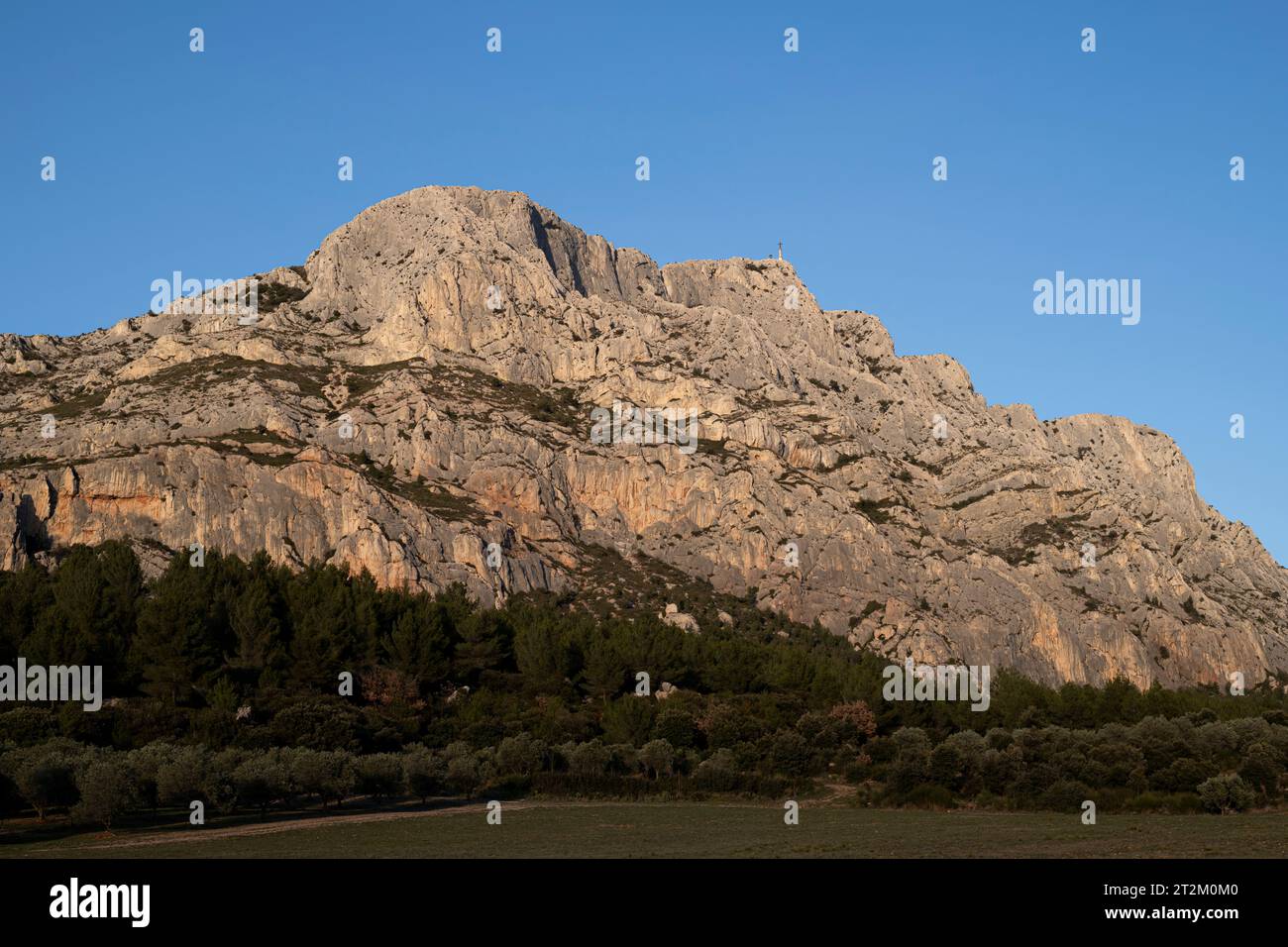 Iconic sunset over Sainte Victoire Mount with blue sky, Provence, South ...