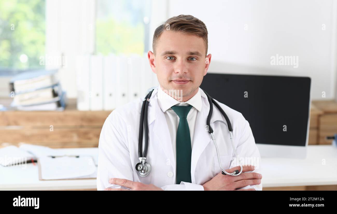Male medicine doctor his chest in office Stock Photo - Alamy
