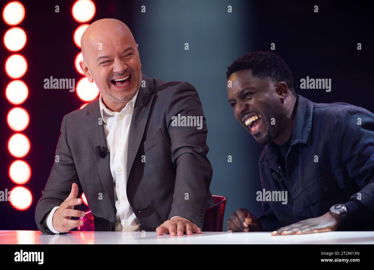 Liege, Belgium. 06th Oct, 2023. RTBF Jerome de Warzee and Comedian Kody ...