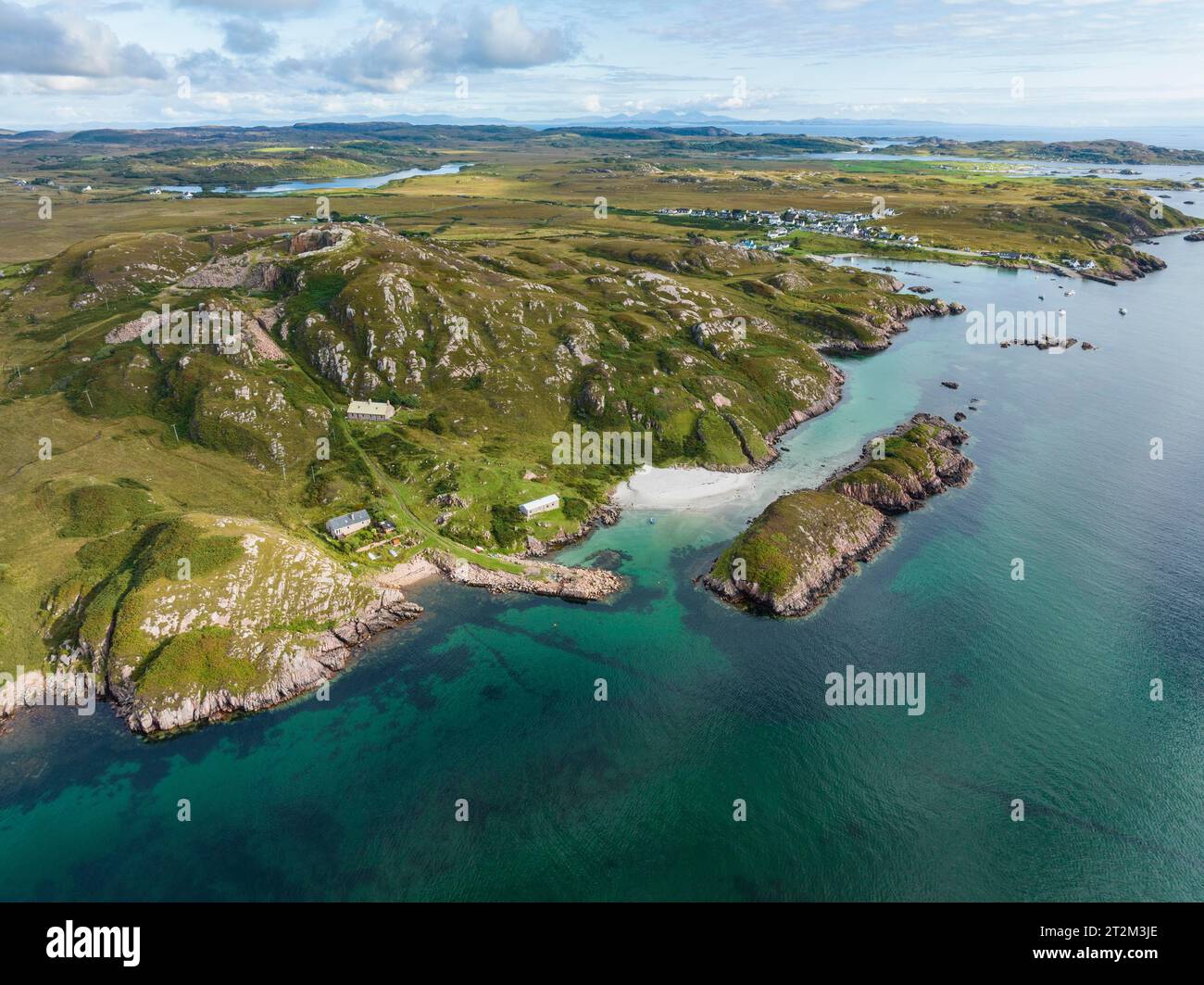 Aerial view of the Ross of Mull peninsula and the fishing village of ...