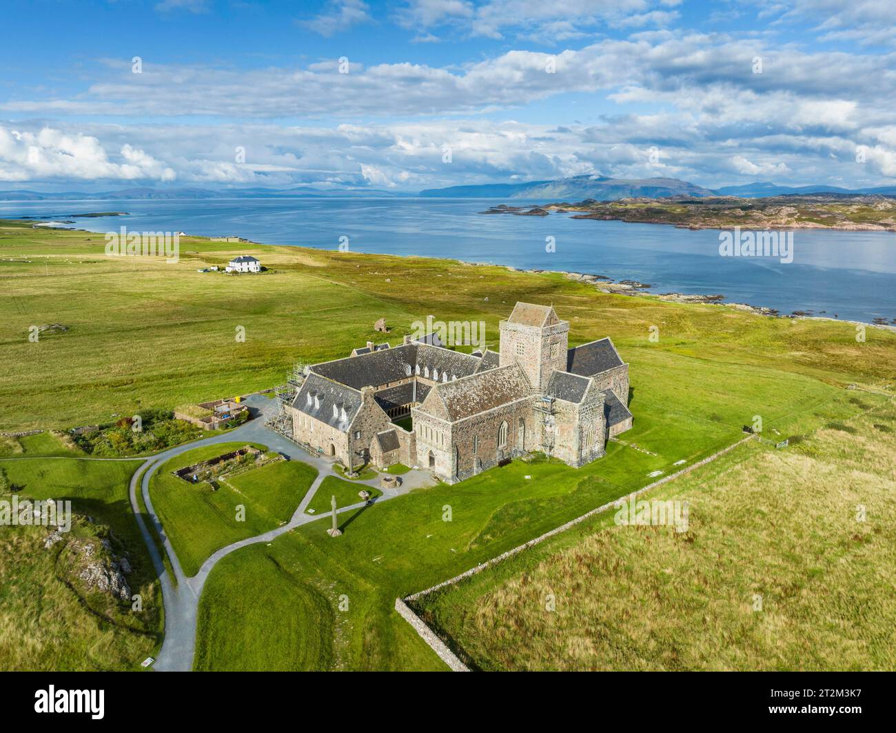 Aerial view of Christian Iona Abbey, pilgrimage destination, Iona ...