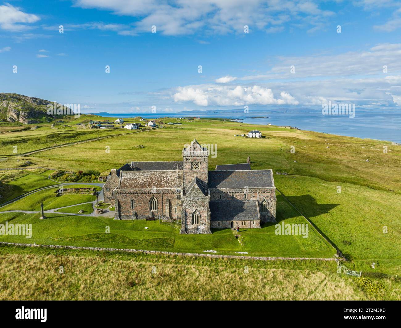 Aerial view of Christian Iona Abbey, pilgrimage destination, Iona ...