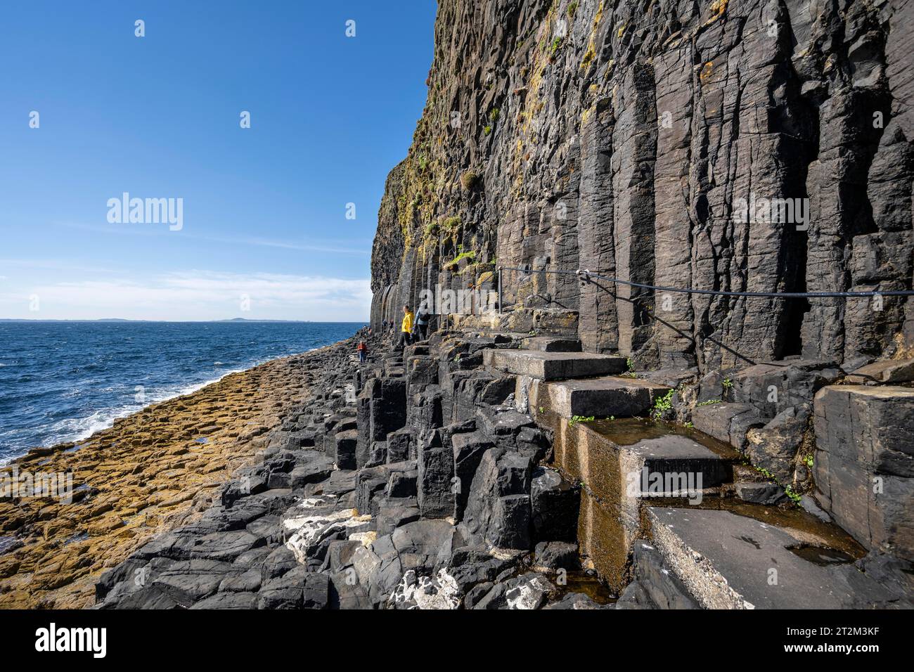 Footpath with steps and safety rope along the basalt columns to Fingal ...