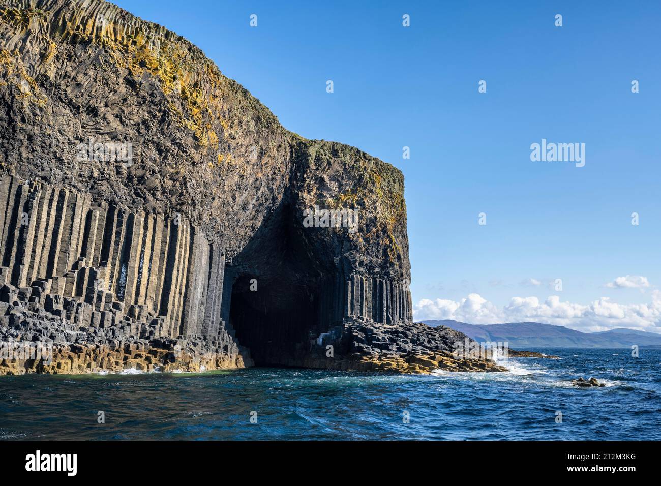 Detail of the uninhabited rocky island of Staffa with the polygonal ...