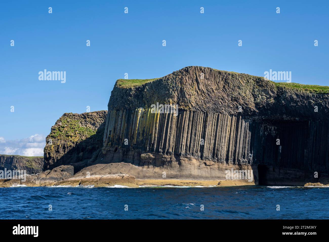 Detail of the uninhabited rocky island of Staffa with the polygonal ...