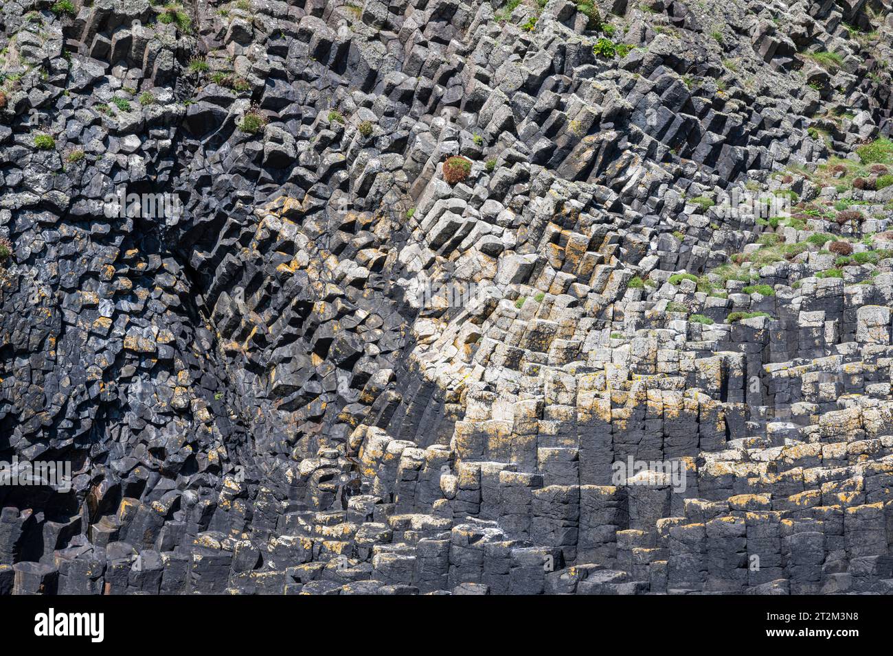 Bizzarely formed polygonal columnar basalt on the uninhabited rocky ...