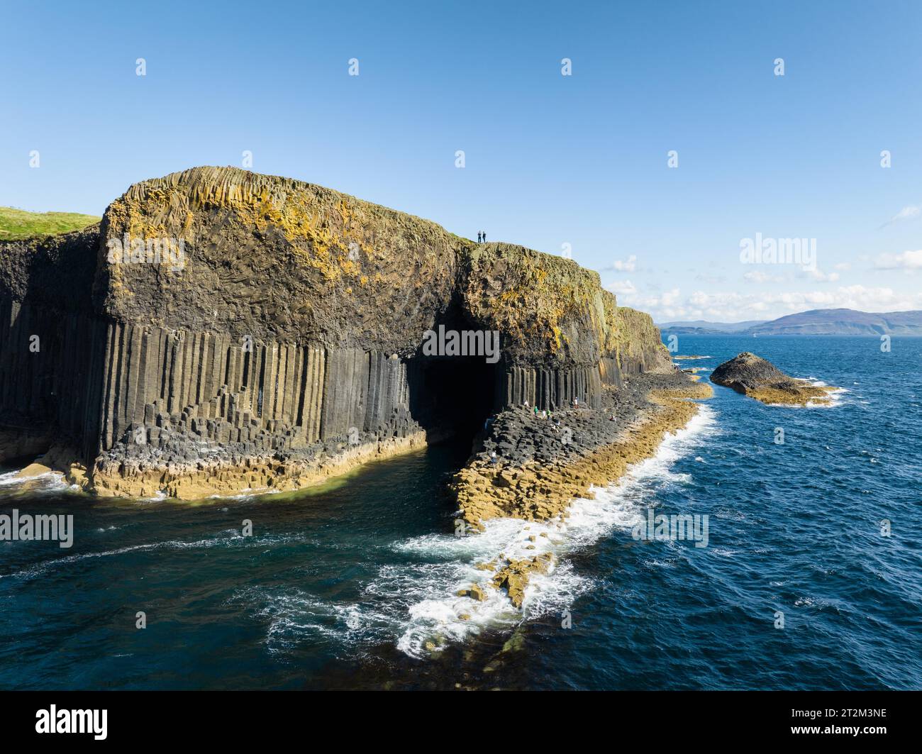 Aerial view of the uninhabited rocky island of Staffa with the ...