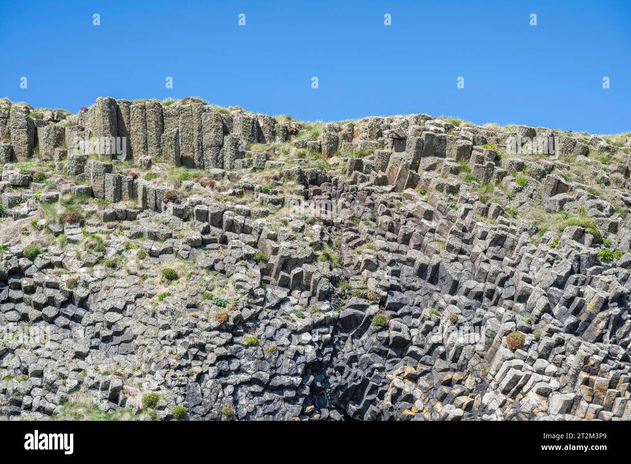 Bizzarely formed polygonal columnar basalt on the uninhabited rocky ...