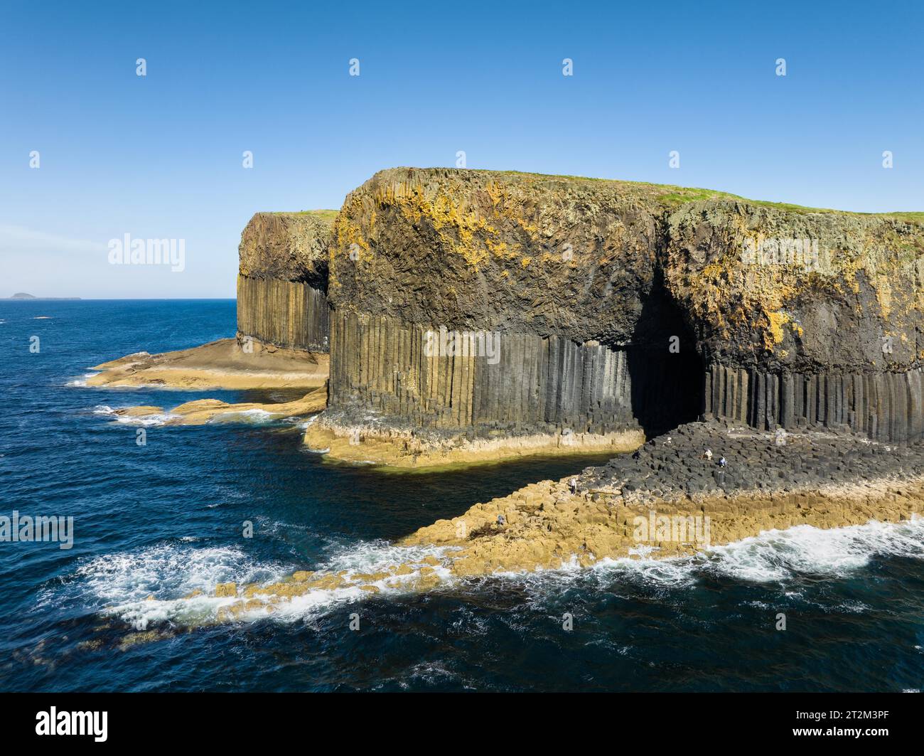 Aerial view of the uninhabited rocky island of Staffa with the ...