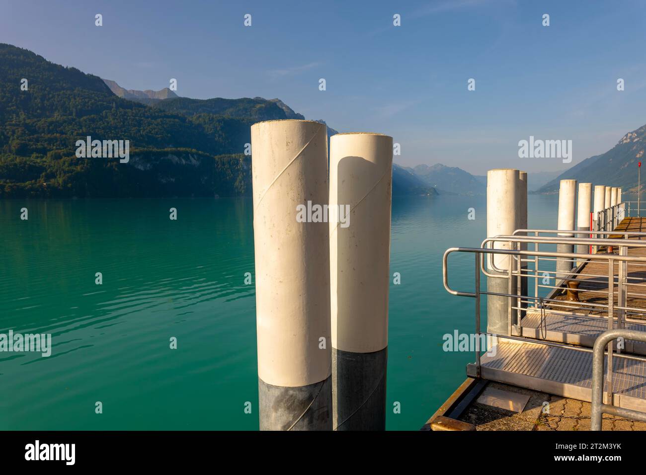 Harbor with Columns and View over Lake Brienz with Mountain and ...