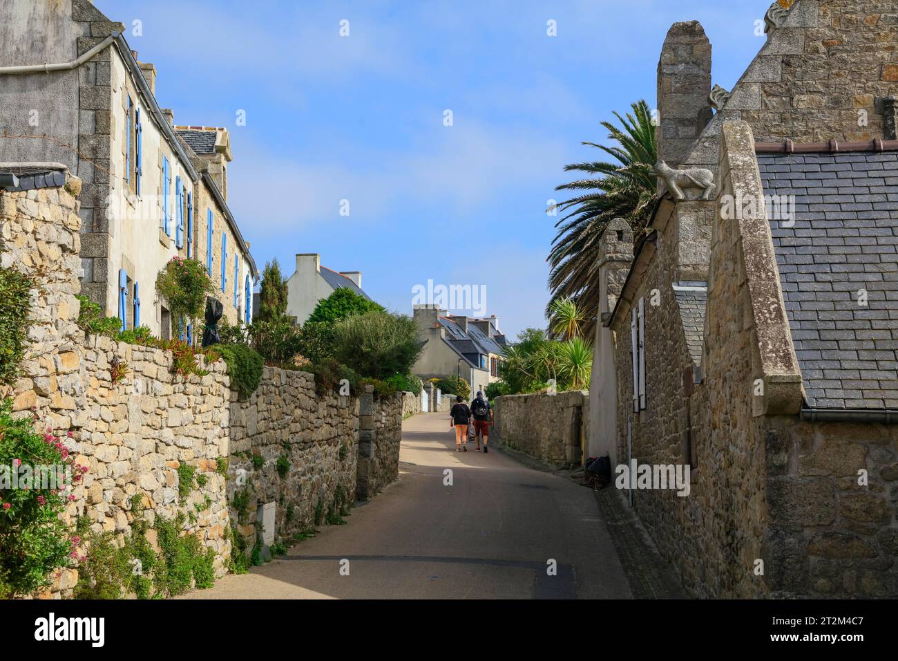 Alley with stone houses, Ile de Batz island in the English Channel off ...