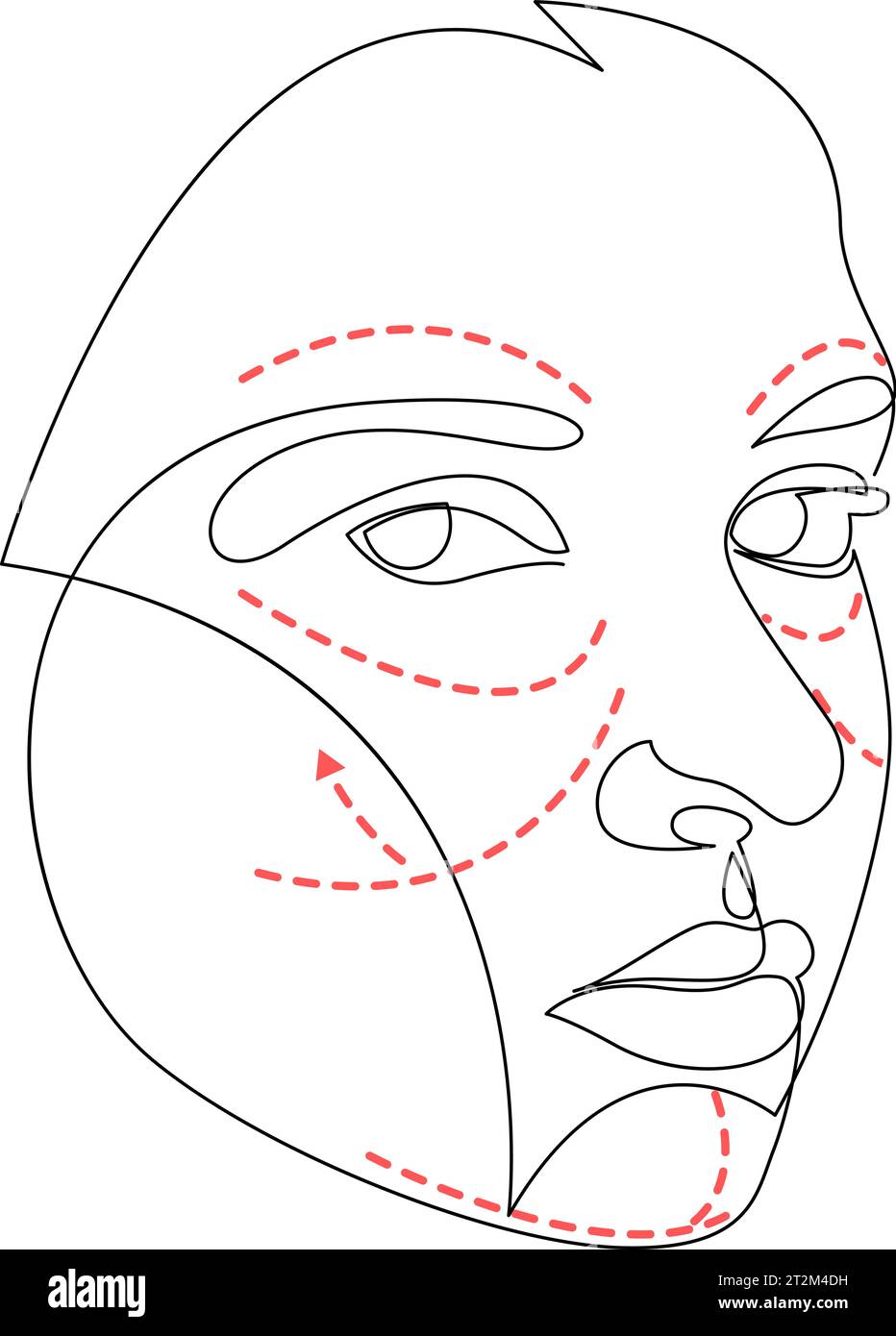 Continuous one line drawing of beautiful woman with marks drawn on her ...