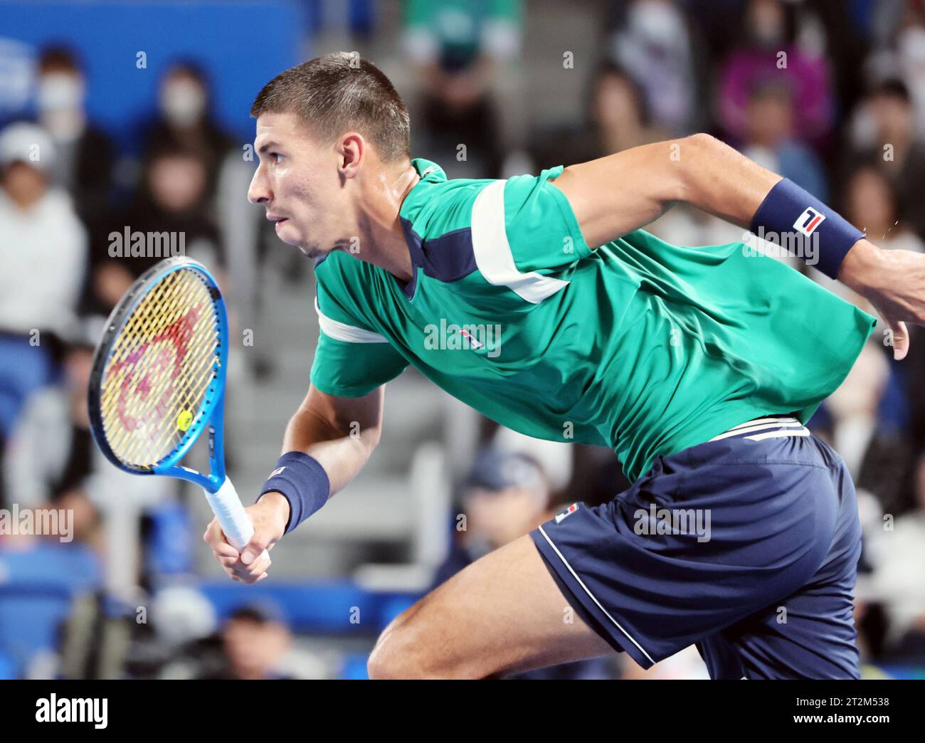Tokyo, Japan. 20th Oct, 2023. Alexei Popyrin of Australia returns the ...