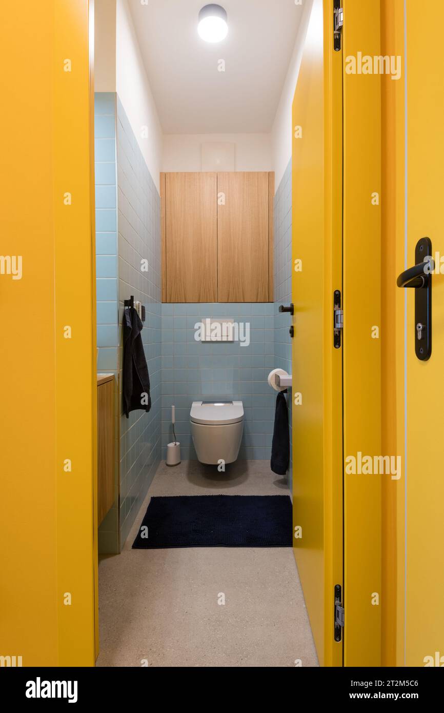 Restroom of small urban apartment Stock Photo - Alamy