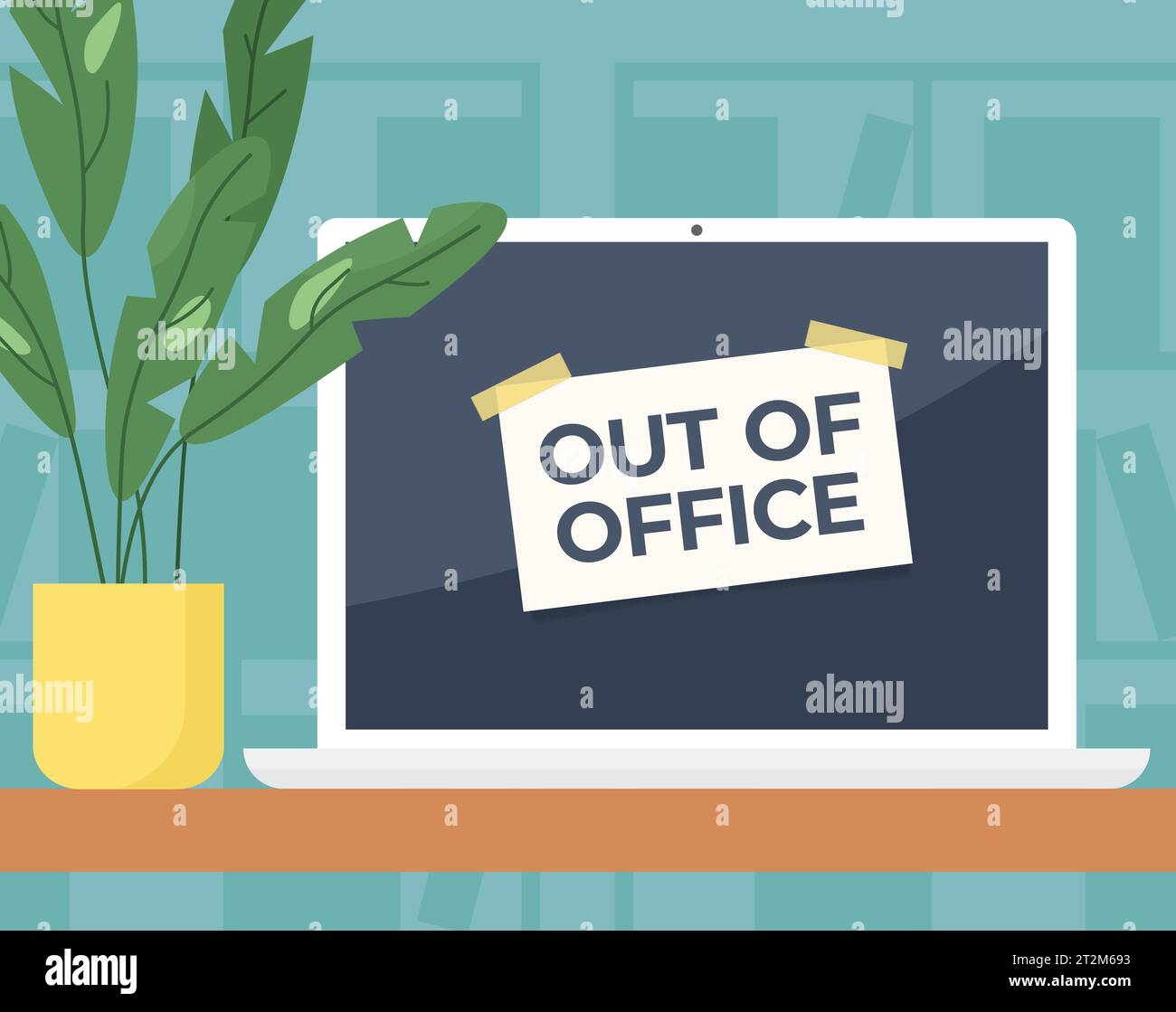 out of office message on the laptop screen - vector illustration Stock ...