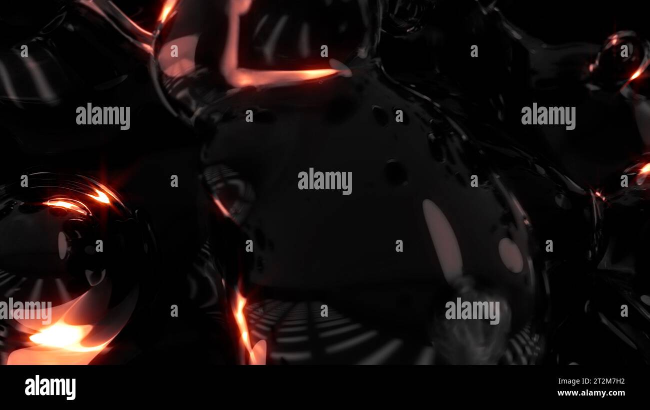 orange glowing limpid liquid spheres on black backdrop - abstract 3D ...