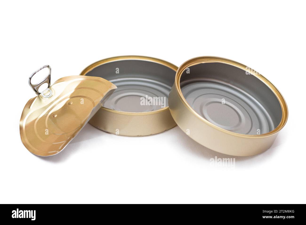 Two Opened Empty Tin Cans With Broken Cover Isolated on White ...