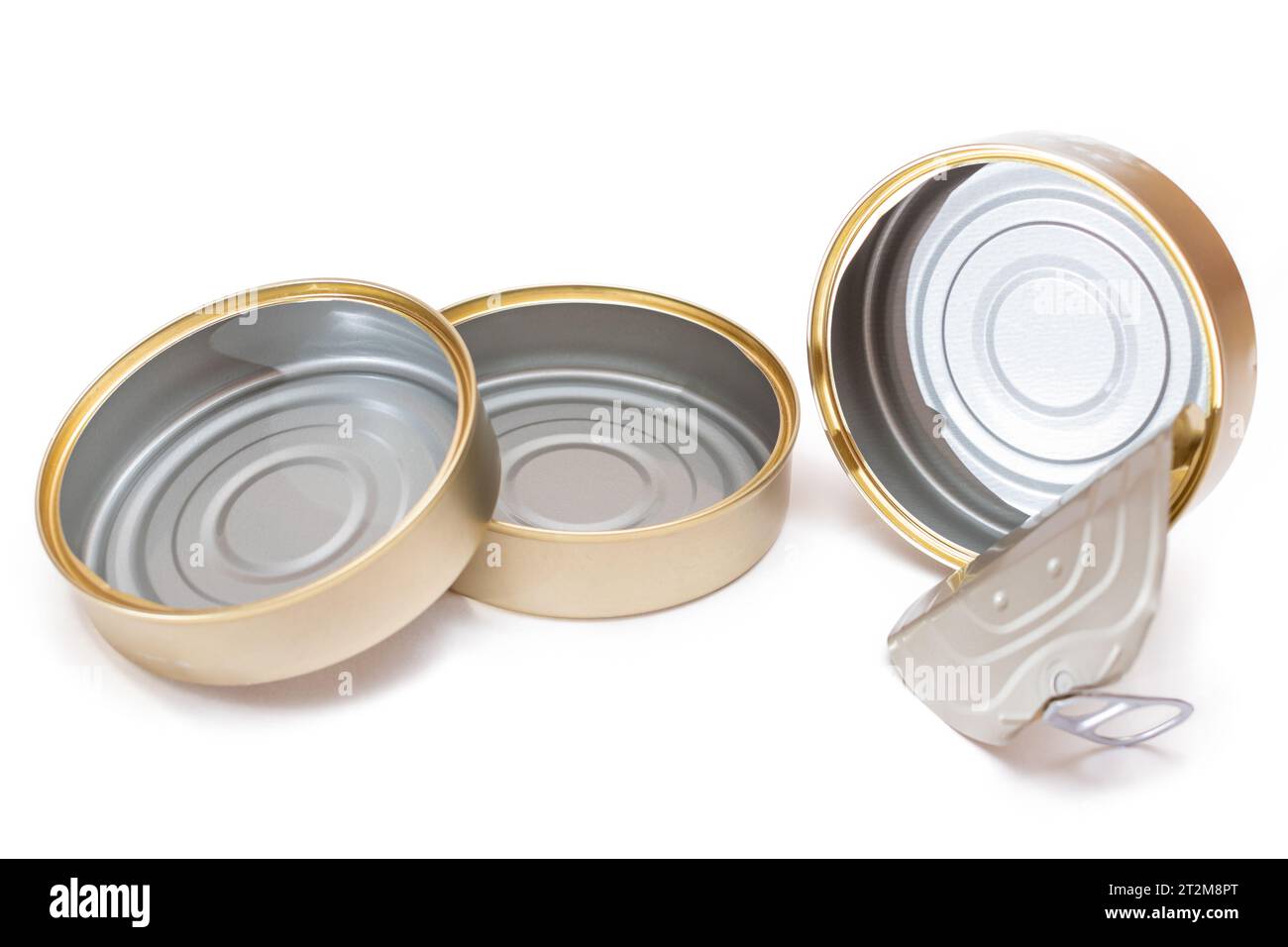 Three Opened Empty Tin Cans Isolated on White Background. Clean Used ...