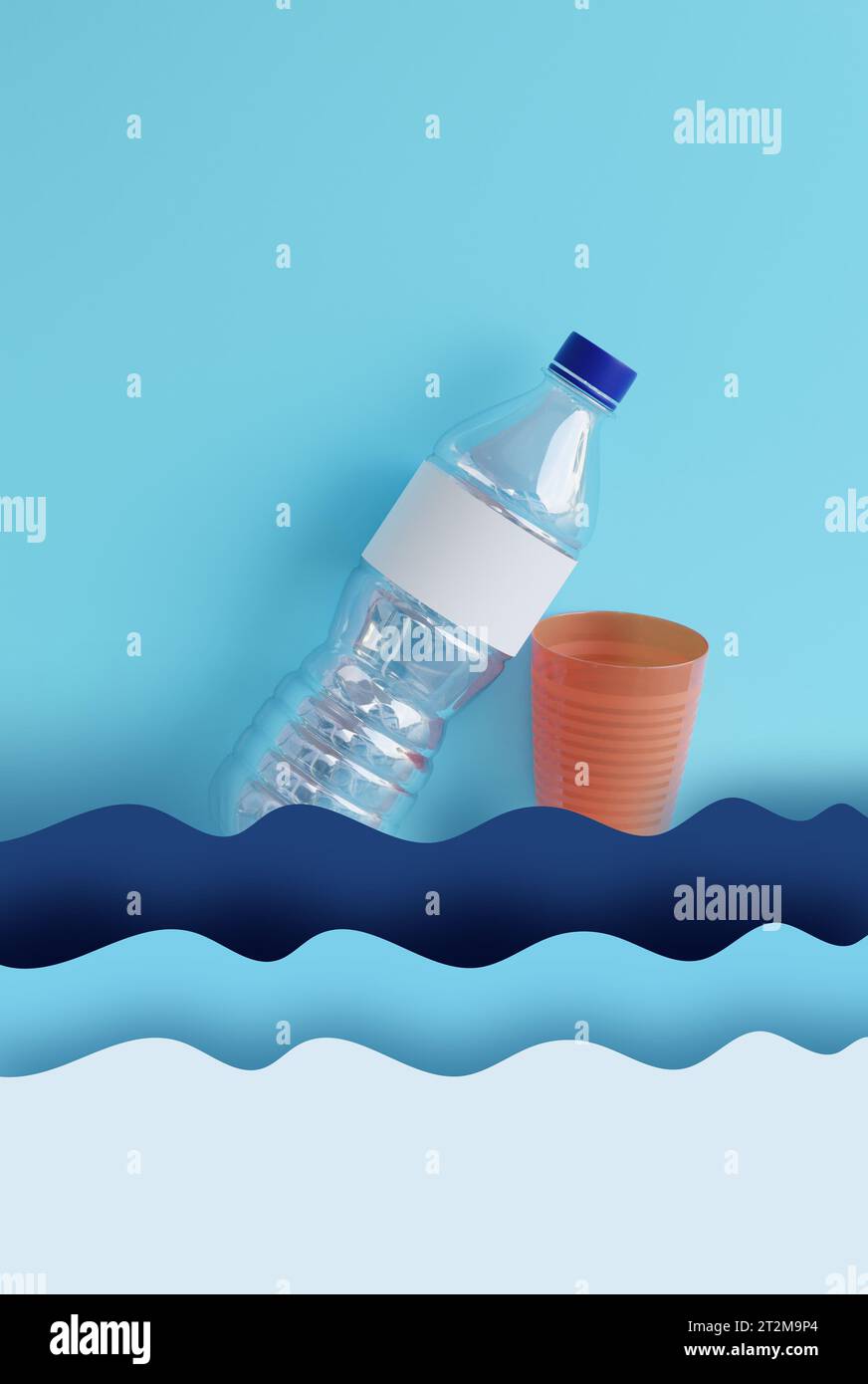 Plastic pollution concept with paper waves, recycling, ecology Stock ...