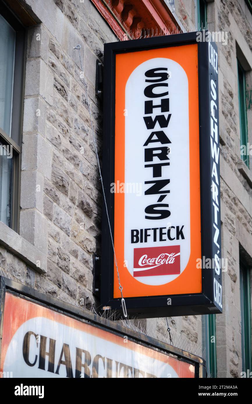 Sign for Schwartz's deli a Montreal institution serving traditional ...